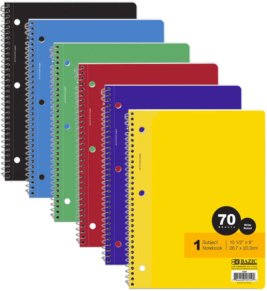 Wholesale BAZIC W R 70 Ct 1 Subject Spiral Notebook SKU 310220 Wholesale BAZIC W R 70 Ct 1 Subject Spiral Notebook SKU 310220