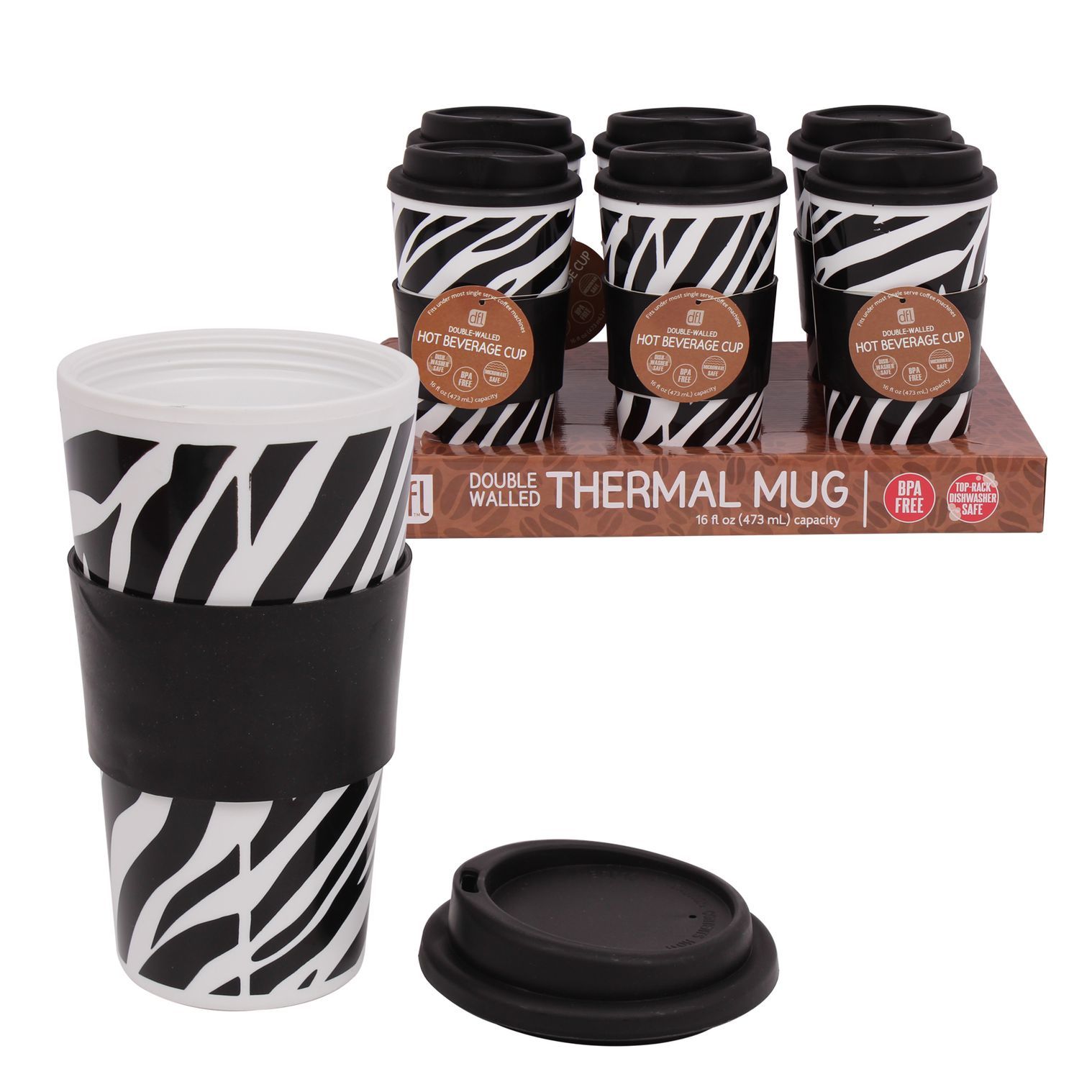 Wholesale 16 Oz Zebra Print Double Walled Thermal Mug Sku 2332815