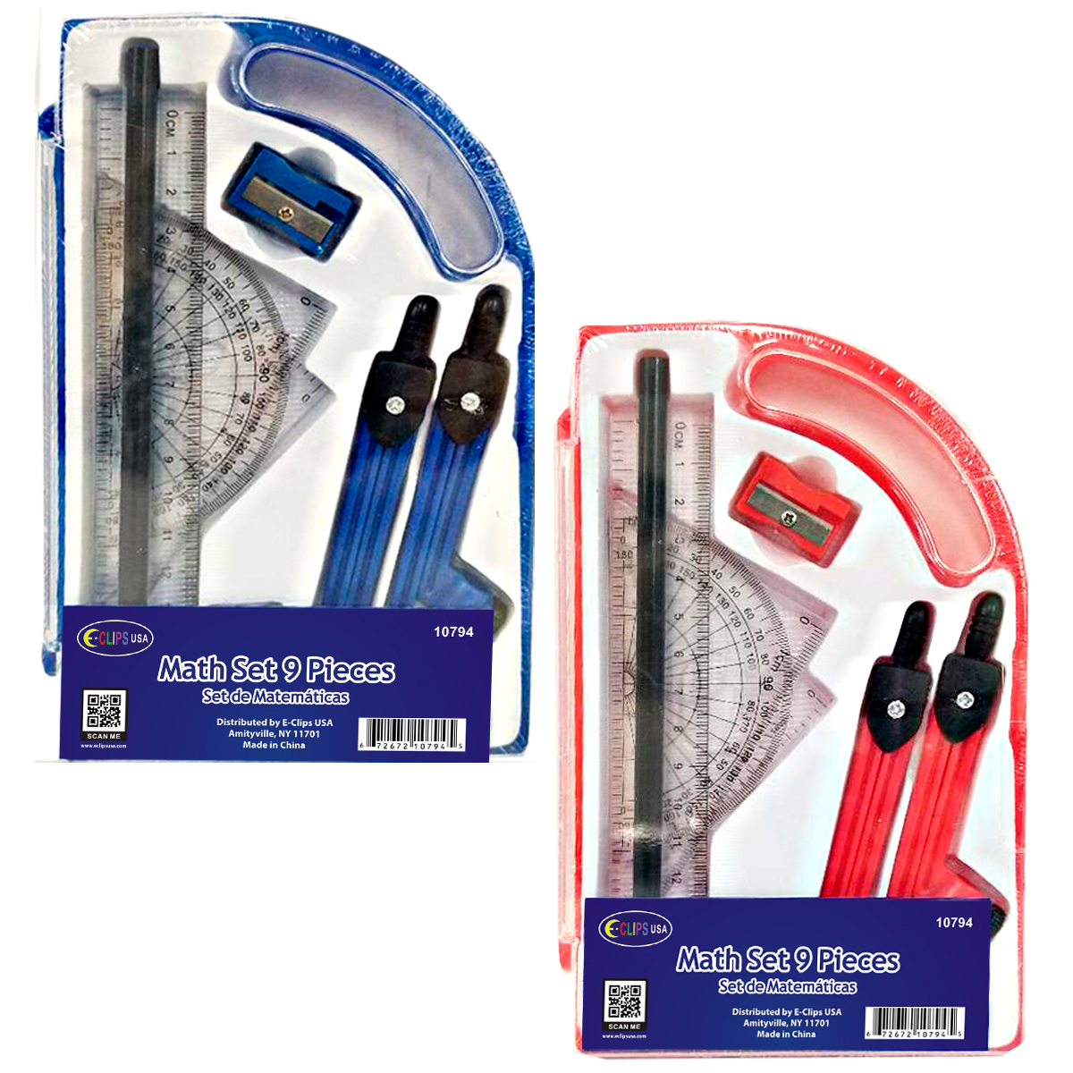 Wholesale Math Tools Kit - Assorted Colors, 9 Pieces | DollarDays