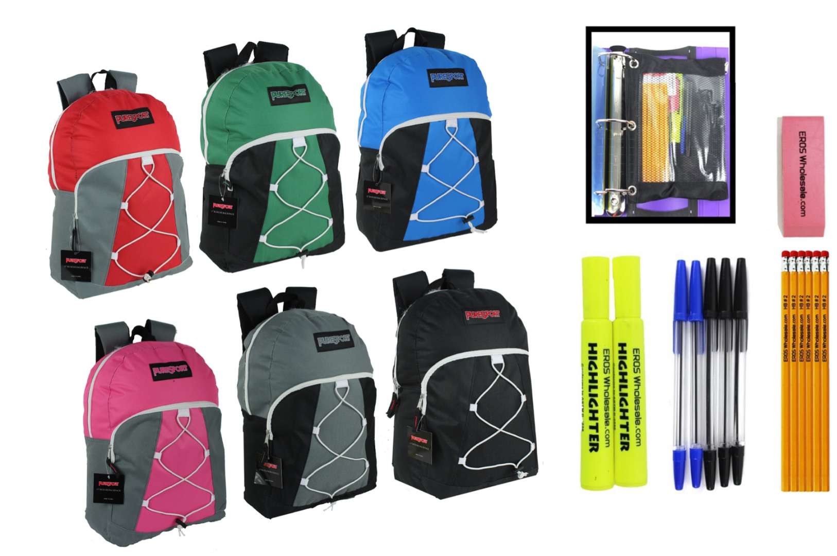 Bulk 17" Backpacks & Middle School Kits, 16 Pieces