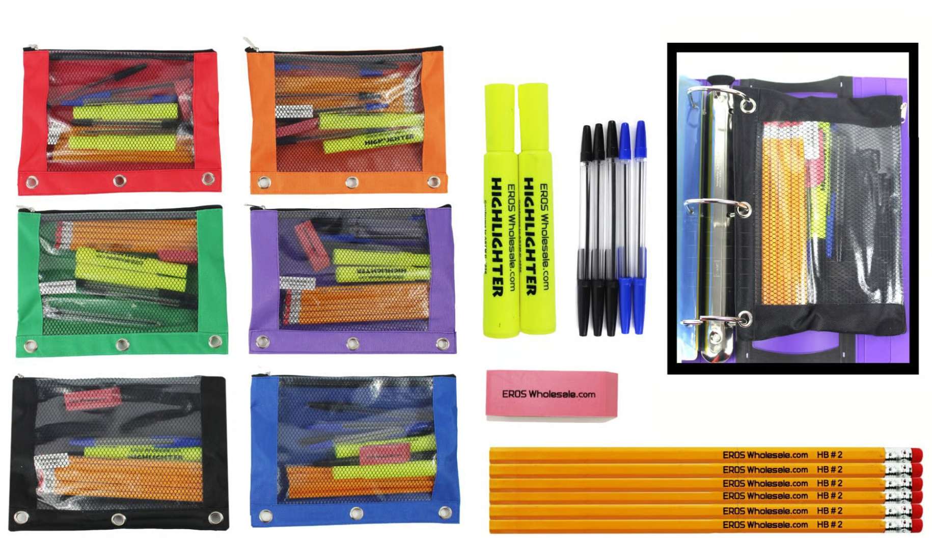 Bulk High School Pencil Pouch Kits, 15 Pieces