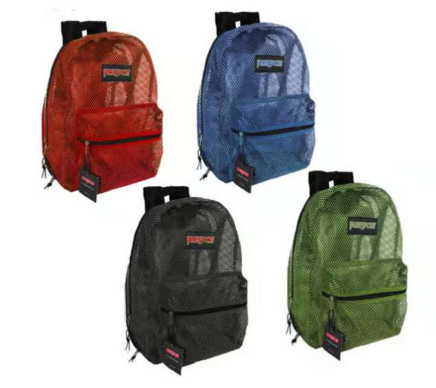Bulk 17" Mesh Backpacks, 4 Assorted Colors, Large Main Compartment
