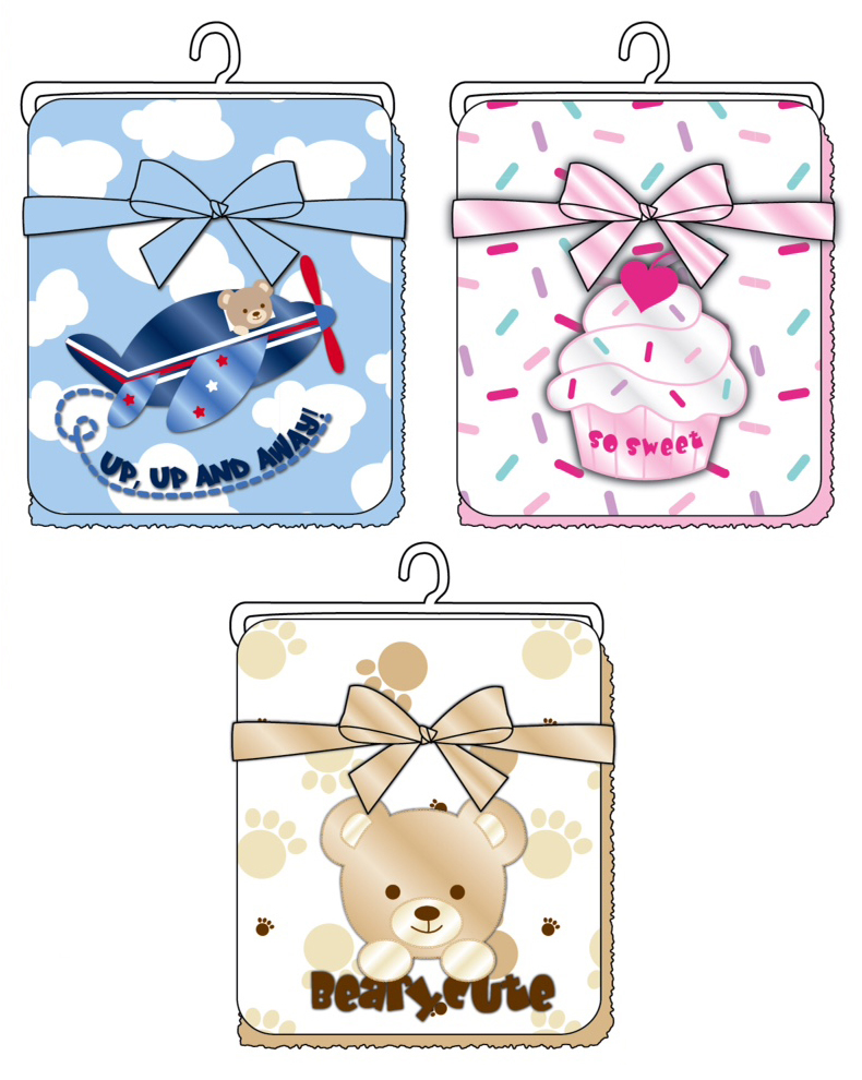 Wholesale Baby Sherpa Blankets w/Embroidery - Assorted Colors
