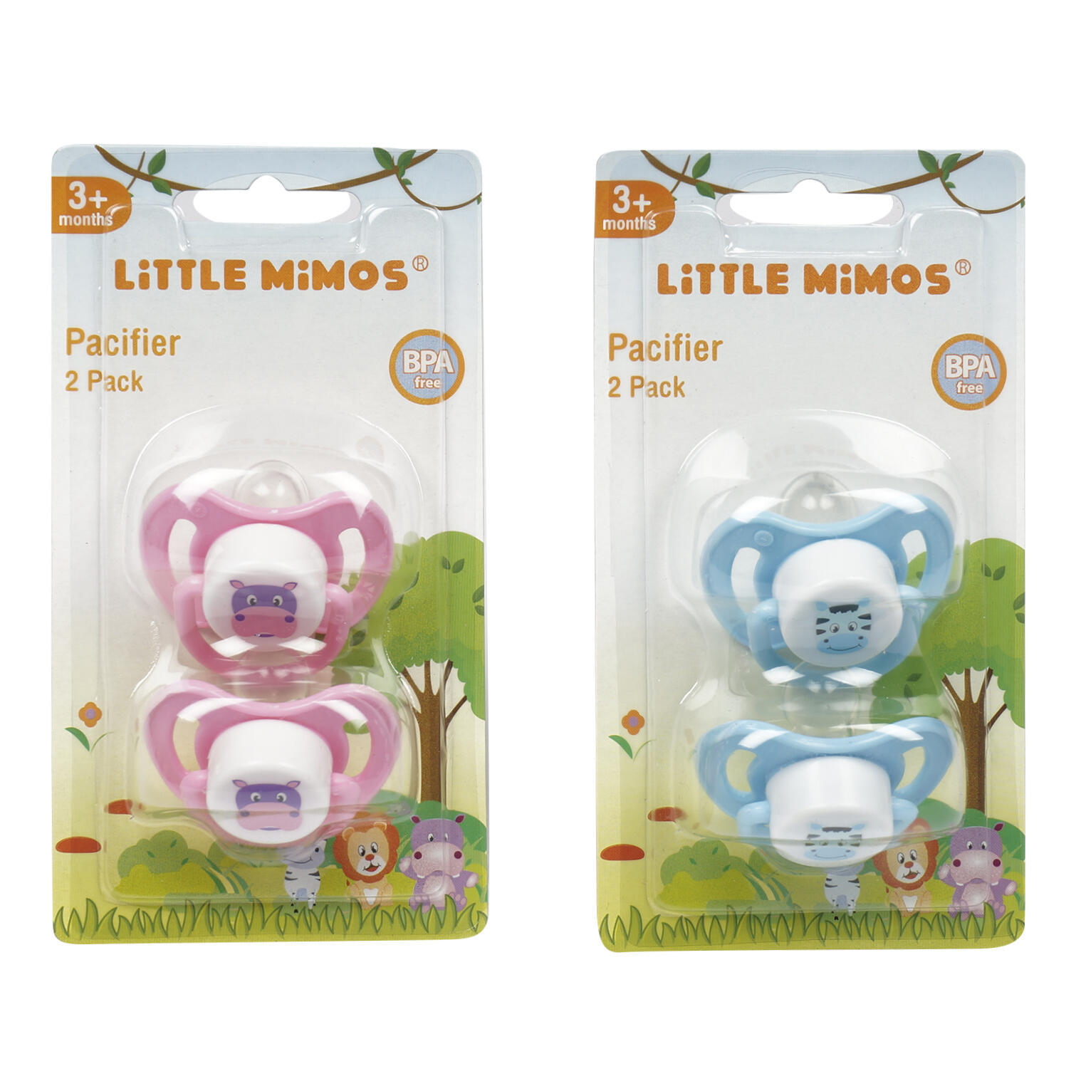 Wholesale Little Mimos Pacifier - Blue/Pink, Silicone, 2 Pack