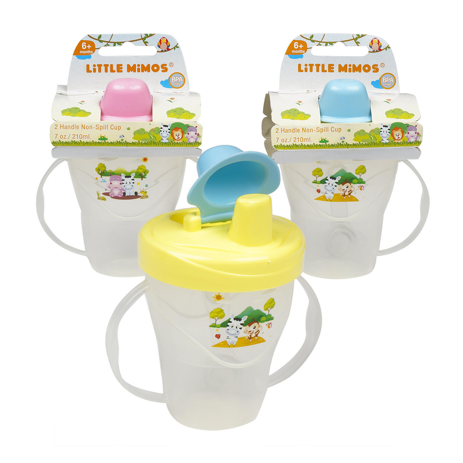 Wholesale Two-Handle Sippy Cups - 7 oz, Blue & Pink