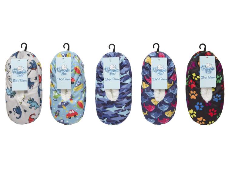 Boys Printed Pile Slippers, Size Small-Large