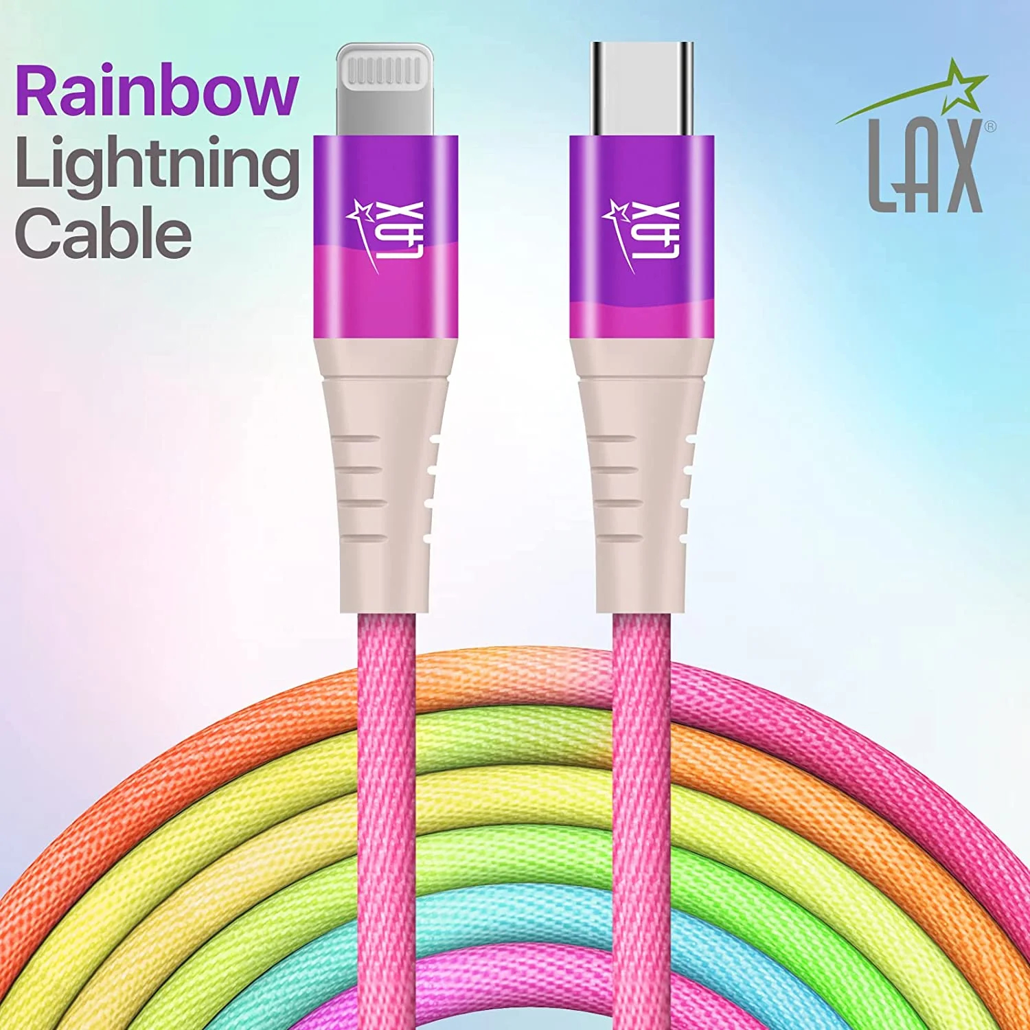 Bulk Apple MFI Lightning Cables, 10', Rainbow - DollarDays