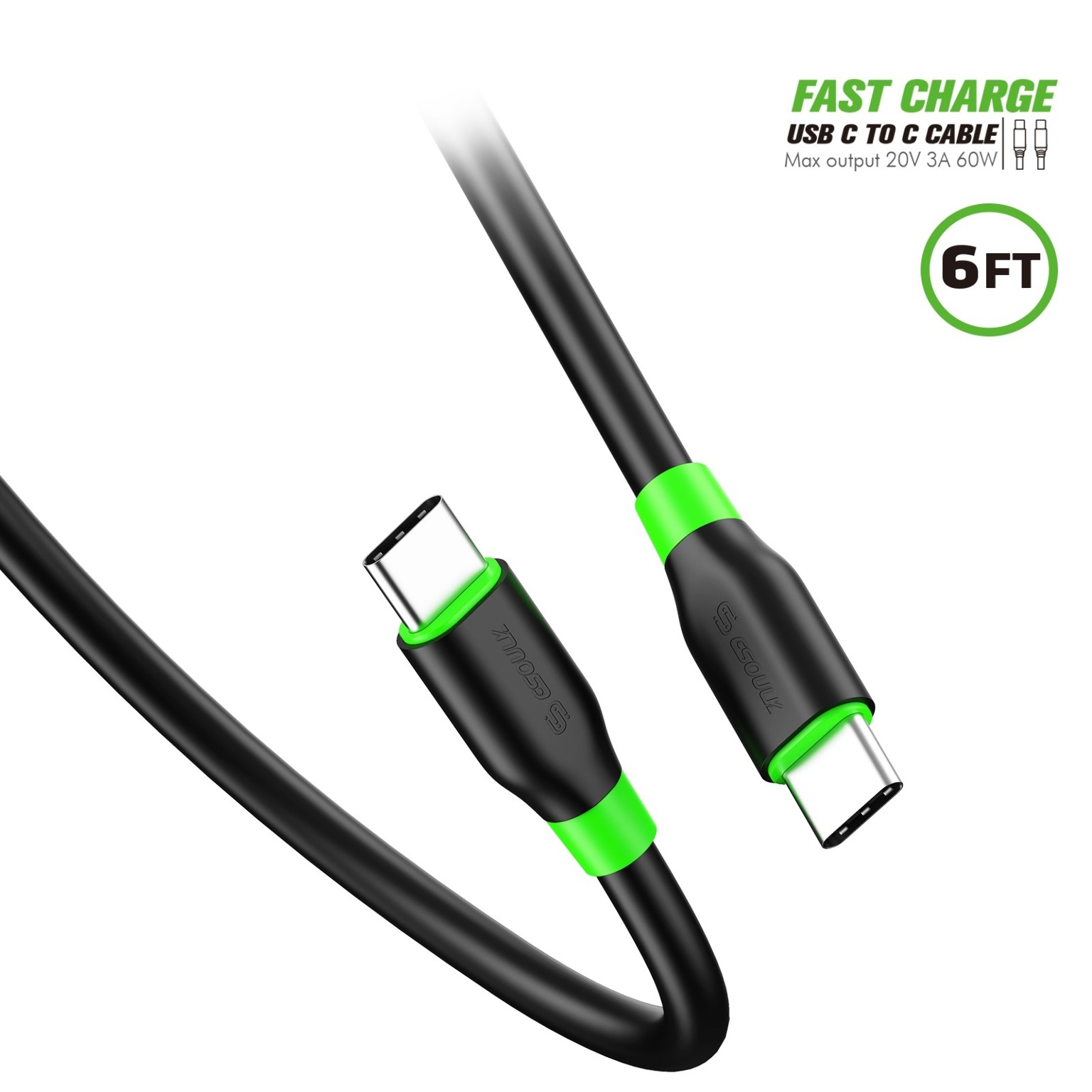 6ft USB C to C Cable, Black