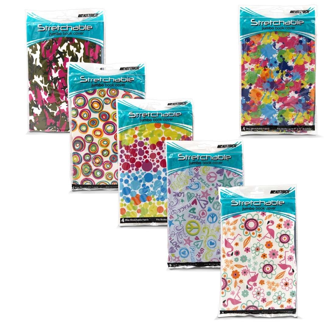 Stretchable Jumbo Book Covers - 6 Assorted Patterns | DollarDyas